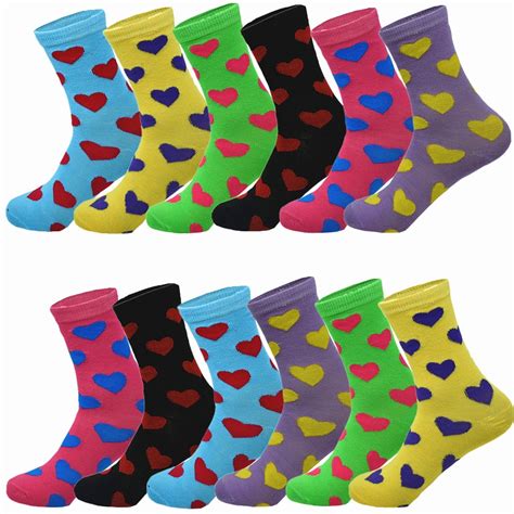 Glory Max Womens Assorted Colors Hearts Design Cotton Crew Socks Size