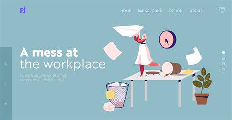 조직 작업 프로세스 방문 페이지 템플릿문제 지저분한 직장에 작은 사업가 캐릭터 감정에 대한 스톡 벡터 아트 및 기타 이미지 감정 개념 겁먹은 Istock