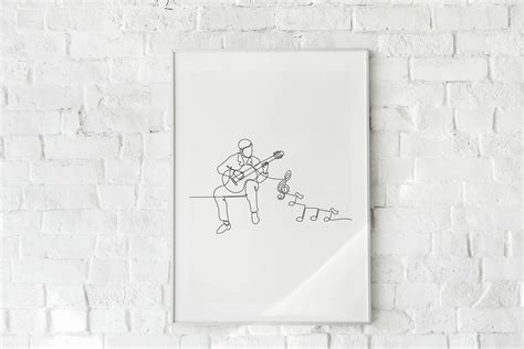 Minimalist Man Playing Guitar Line Art Music Wall Art Digital