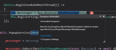 Xamarinforms Mvvmcross Resolve Imvxmessenger In Ui Project · Issue 2979 · Mvvmcrossmvvmcross