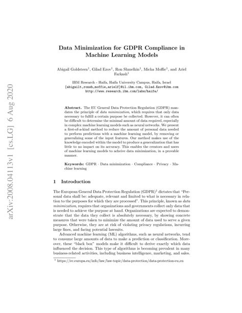 Data Minimization For Gdpr Compliance In Machine Learning Models Deepai
