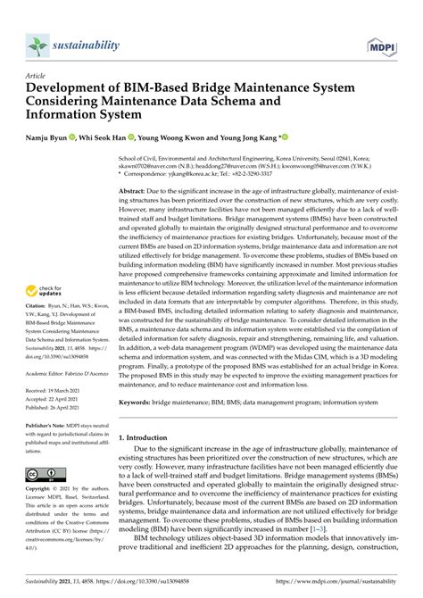 Pdf Development Of Bim Based Bridge Maintenance System Considering Maintenance Data Schema And