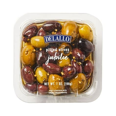 Delallo Marinated Pitted Olives Jubilee Mixed Kalamata Nicoise Picholine And Green Olives 7 Oz