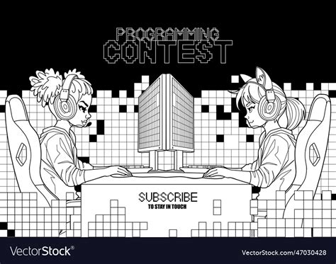 Two Diverse Girls Programmers In A Headsets Vector Image