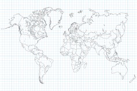World Map On School Graph Paper向量圖形及更多2015年圖片 2015年 世界地圖 亞洲 Istock