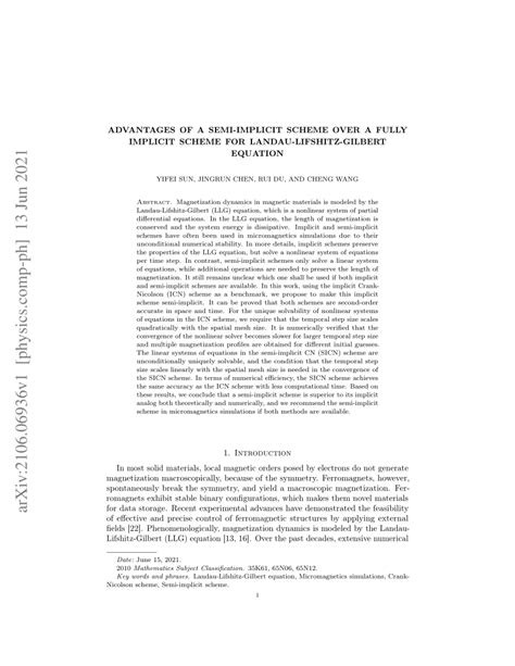 Pdf Advantages Of A Semi Implicit Scheme Over A Fully Implicit Scheme