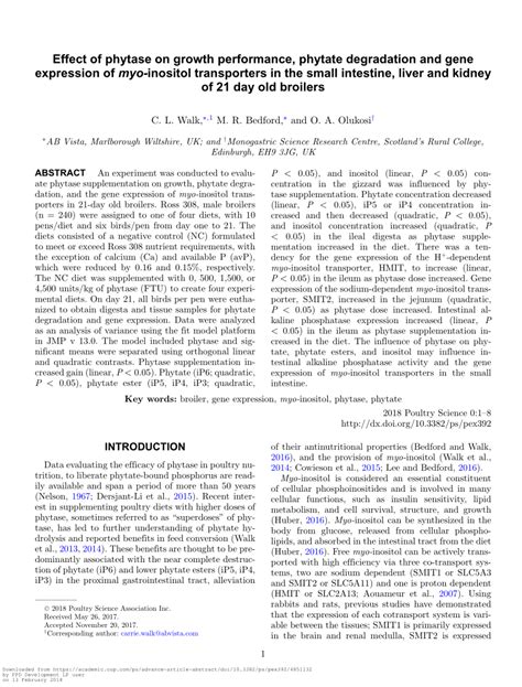Pdf Effect Of Phytase On Growth Performance Phytate Degradation And Gene Expression Of Myo