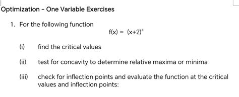Solved Optimization ﻿one Variable Exercisesfor The