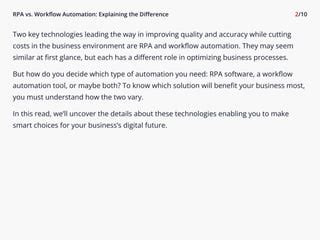RPA Vs Workflow Automation Explaining The Difference Pdf