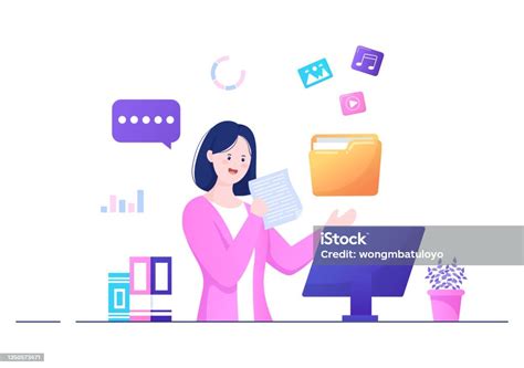 문서 저장 및 조직을 위해 폴더 아카이브 또는 온라인 서비스를 보유한 사람들과 파일 관리 시스템 및 정보 벡터 일러스트레이션 0