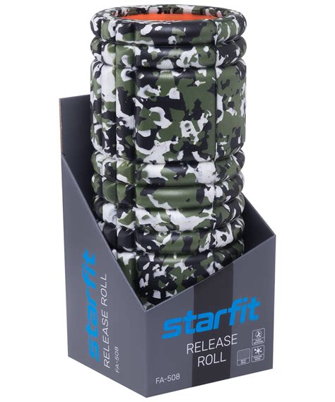Ролик массажный Starfit FA-508, 33x14 cм, зеленый камуфляж/оранжевый ...