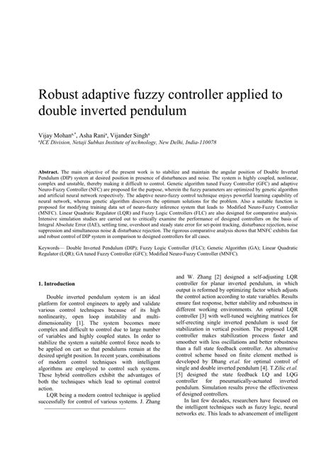Pdf Robust Adaptive Fuzzy Controller Applied To Double Inverted Pendulum