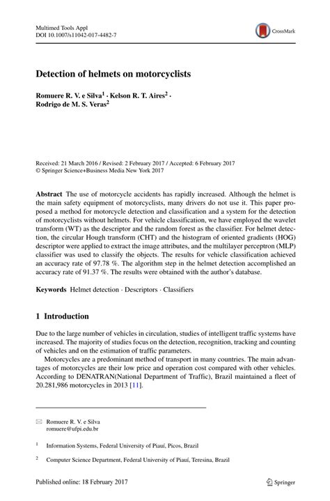 Pdf Helmet Detection On Motorcyclists Using Image Descriptors And Classifiers