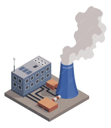 제조 집의 공장 아이소메트릭 아키텍처 산업 빌딩 3d 격리 된 아이콘 굴뚝 파이프 타워와 산업 작업 공장의 개념 프리미엄 벡터