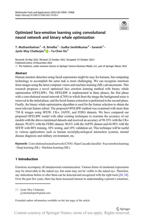 Optimized Face Emotion Learning Using Convolutional Neural Network And Binary Whale Optimization
