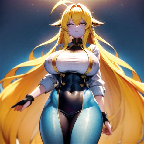Rule 34 1girls Ai Generated Big Breasts Blonde Hair Busty Deity Dusk Looking Down At Viewer