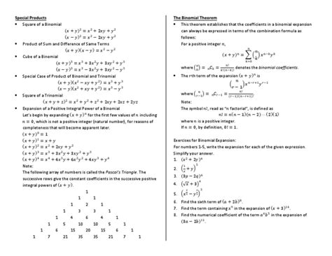 1 Special Products And Binomial Theorem Pdf
