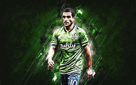 다운로드 니콜라스 로데이로 시애틀 사운더스 Fc 초상화 우루과이의 축구 선수 녹색 돌 배경 Mls 축구 그런지 아트