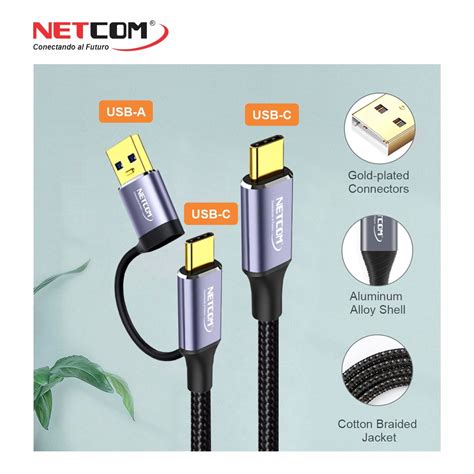 Cable Premium 2 En 1 De Usb Tipo C A Usb Tipo C O Usb Tipo A De 3 Metros Con Conectores De