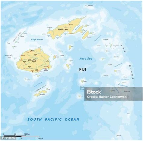 Map Of The South Pacific Island State Of Republic Fiji Stock