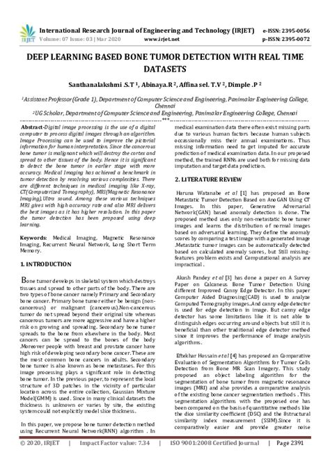 Pdf Irjet Deep Learning Based Bone Tumor Detection With Real Time Datasets