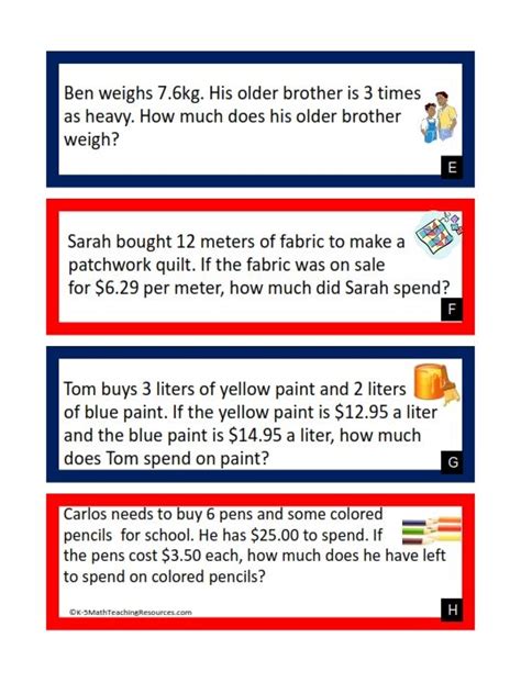 5th Grade Number Math Words Math Word Problems Decimal Word Problems