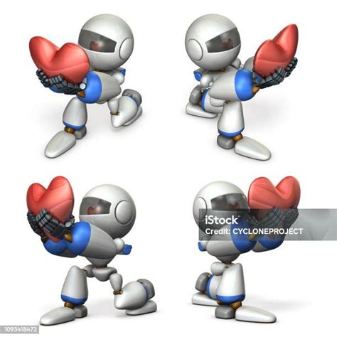 충성을 약속 하는 귀여운 로봇 성실을 표시 합니다 큰 심장 마크입니다 3 차원 일러스트 레이 션 3차원 형태에 대한 스톡 사진 및 기타 이미지 Istock