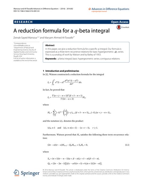 Pdf A Reduction Formula For A Q Beta Integral