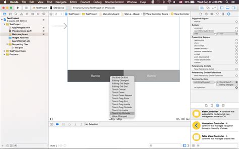 Ios How Do I Connect A Pre Made Ibaction To My Storyboard Stack