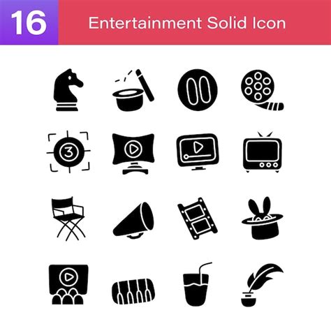 엔터테인먼트 벡터 솔리드 아이콘 세트 06 프리미엄 벡터