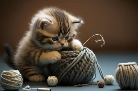 Premium Ai Image Cute Kitten Playing Generative Ai