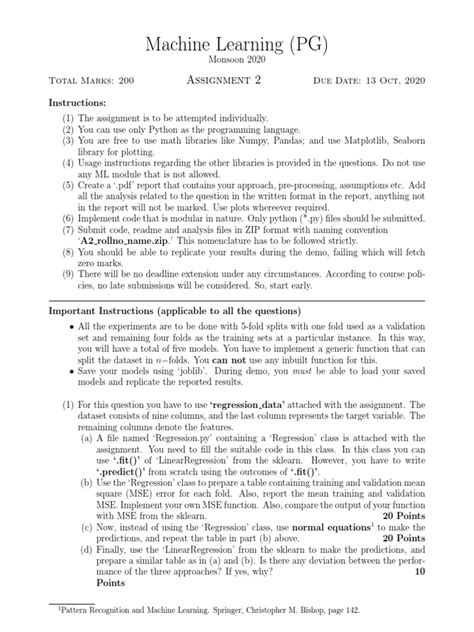 machine learning pg assignment 2 pdf mean squared error regression analysis