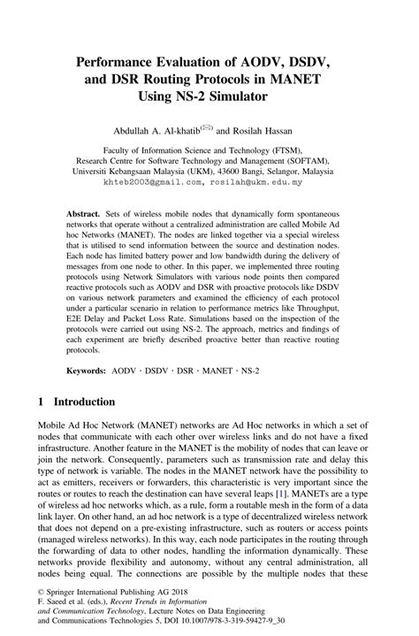 Pdf Performance Evaluation Of Aodv Dsdv And Dsr Routing Protocols