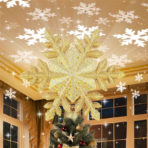 Christmas Tree Topper Lighted With 6 Projection Slides Plimook Snowflake Christmas Tree Topper