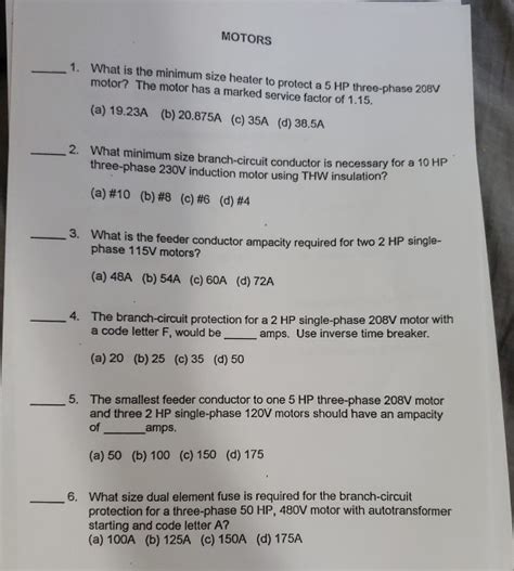 Motor Heater Sizing Chart