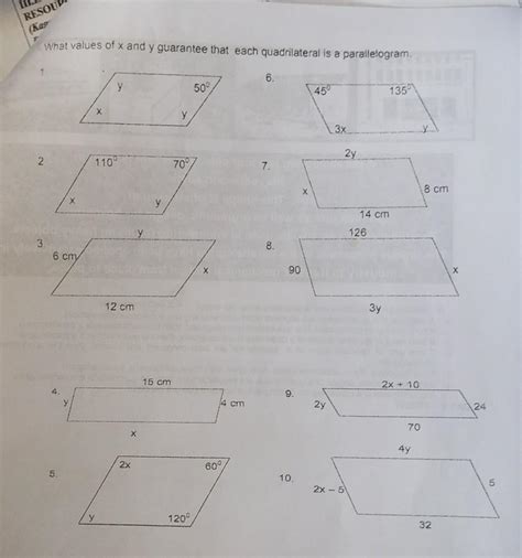 What Values Of X And Y Guarantee That Each Quadrilateral Is A Parallelogram Brainlyph