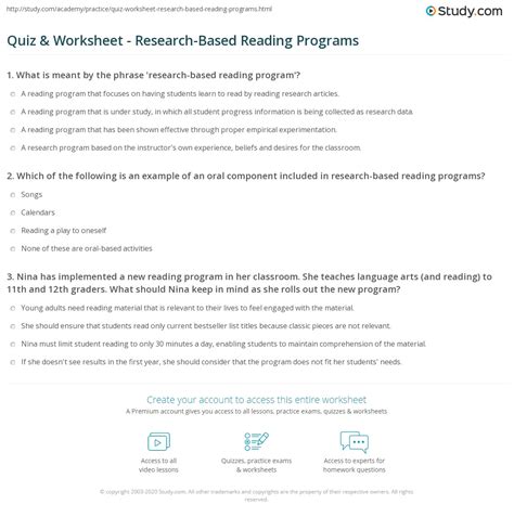 Quiz And Worksheet Research Based Reading Programs