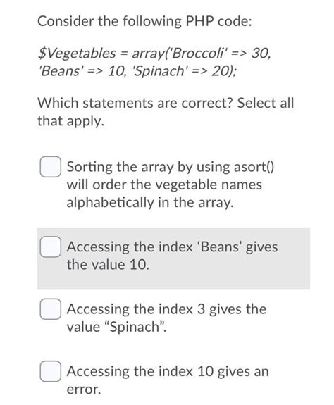 Solved Consider The Following Php Code Vegetables