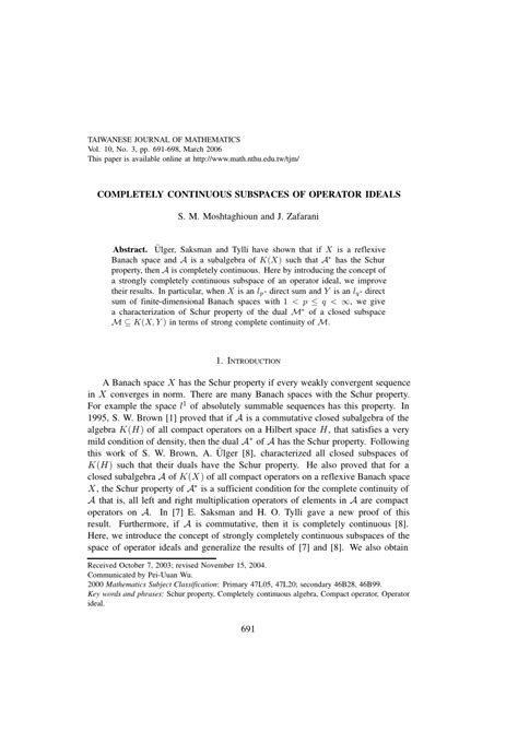 Pdf Completely Continuous Subspaces Of Operator Ideals