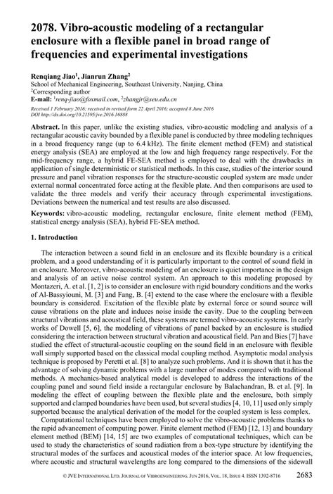Pdf Vibro Acoustic Modeling Of A Rectangular Enclosure With A Flexible Panel In Broad Range Of