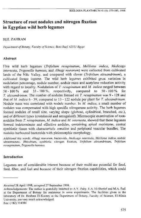 Pdf Structure Of Root Nodules And Nitrogen Fixation In Egyptian Wild