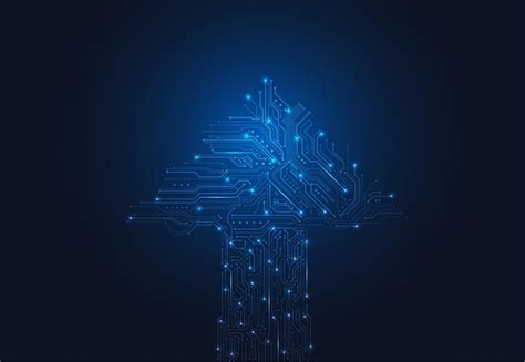 기술 회로 기판 텍스처와 추상 화살표 배경 전자 마더보드 그림 통신 및 엔지니어링 개념 벡터 일러스트 레이 션 프리미엄 벡터