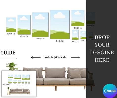 Two Sets Canvas Sizes Smart Mockup Editable Canvas Size Guide Mockup Fram Size Guide Wall Art