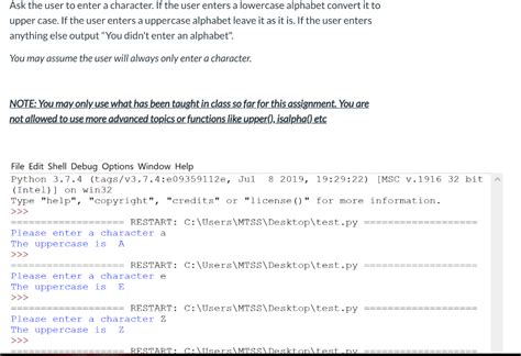 Solved Ask The User To Enter A Character If The User Enters