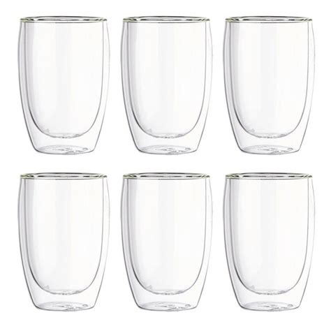 6pc Wilmax England 100ml Thermo Double Wall Glass Cup Water Drinking Mug Clear Big W