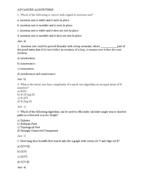 Advanced Algorithms Mcq Pdf Time Complexity Linear Programming