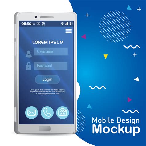 Poster Mobile Design Mockup Realistic Smartphone With Login User And Password On The Screen
