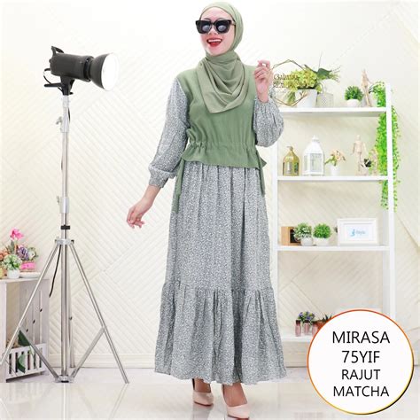 Jual Mirasa Produk Mirasa Gamis Rajut Mix Katun Rayon Serut Pinggang