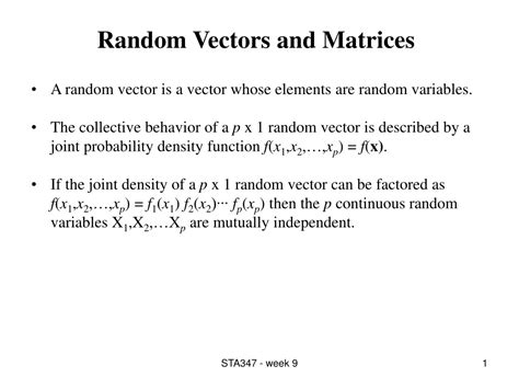ppt random vectors in data analysis sta347 week 9 powerpoint
