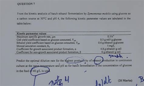 Solved From The Kinetic Analysis Of Batch Ethanol